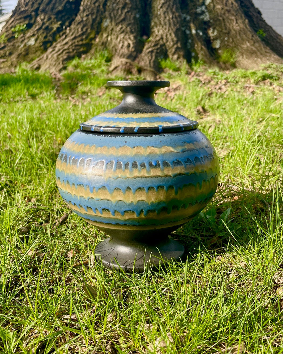 Alrun Guest for Haeger Drip Glass Covered Vessel - Blue Green Black - Etsy