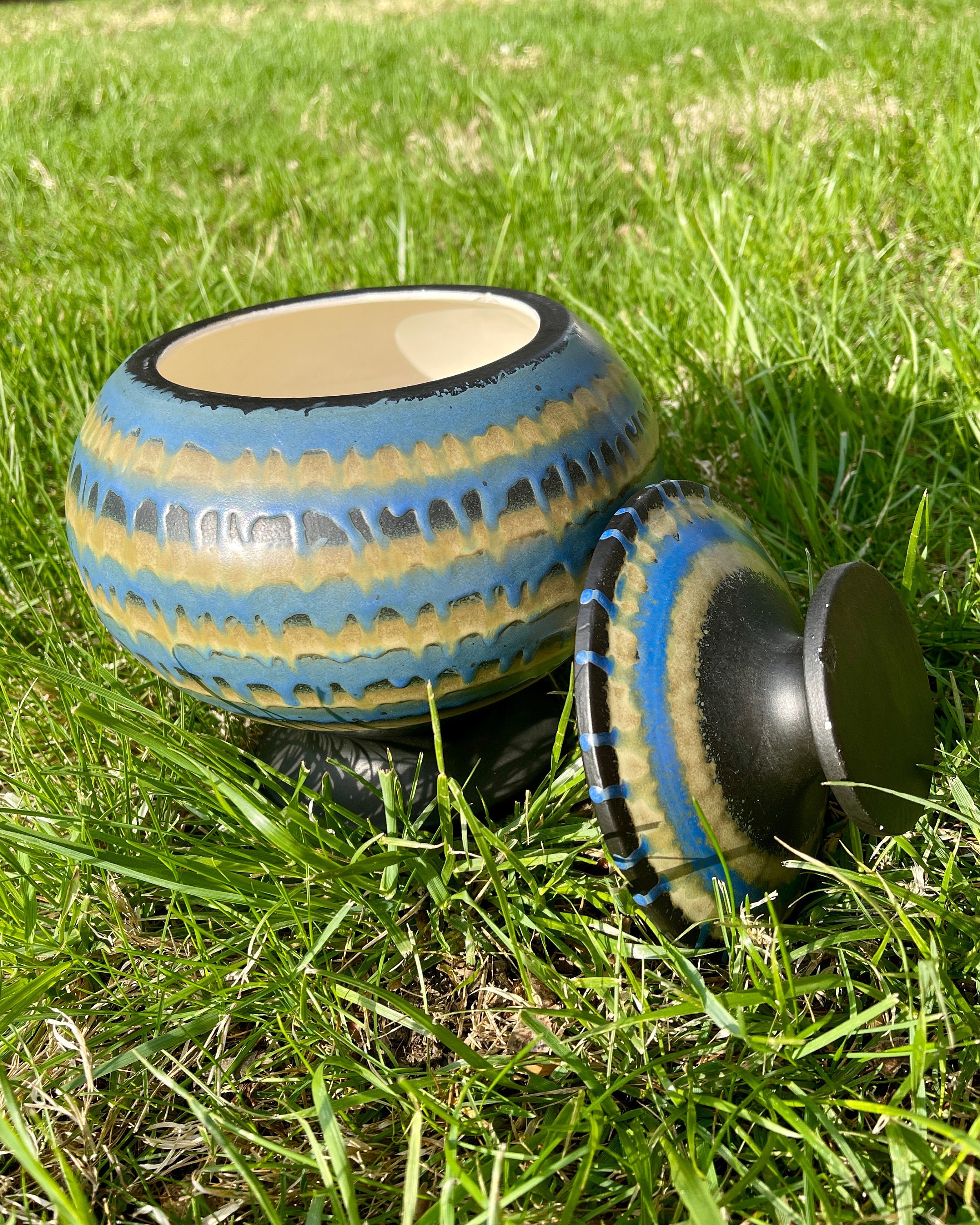 Alrun Guest for Haeger Drip Glass Covered Vessel Blue Green Black - Etsy