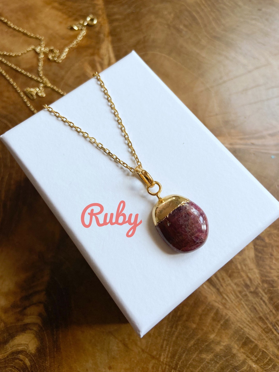 Ruby Gold Chain Necklace Valentines Gift Natural Ruby July - Etsy
