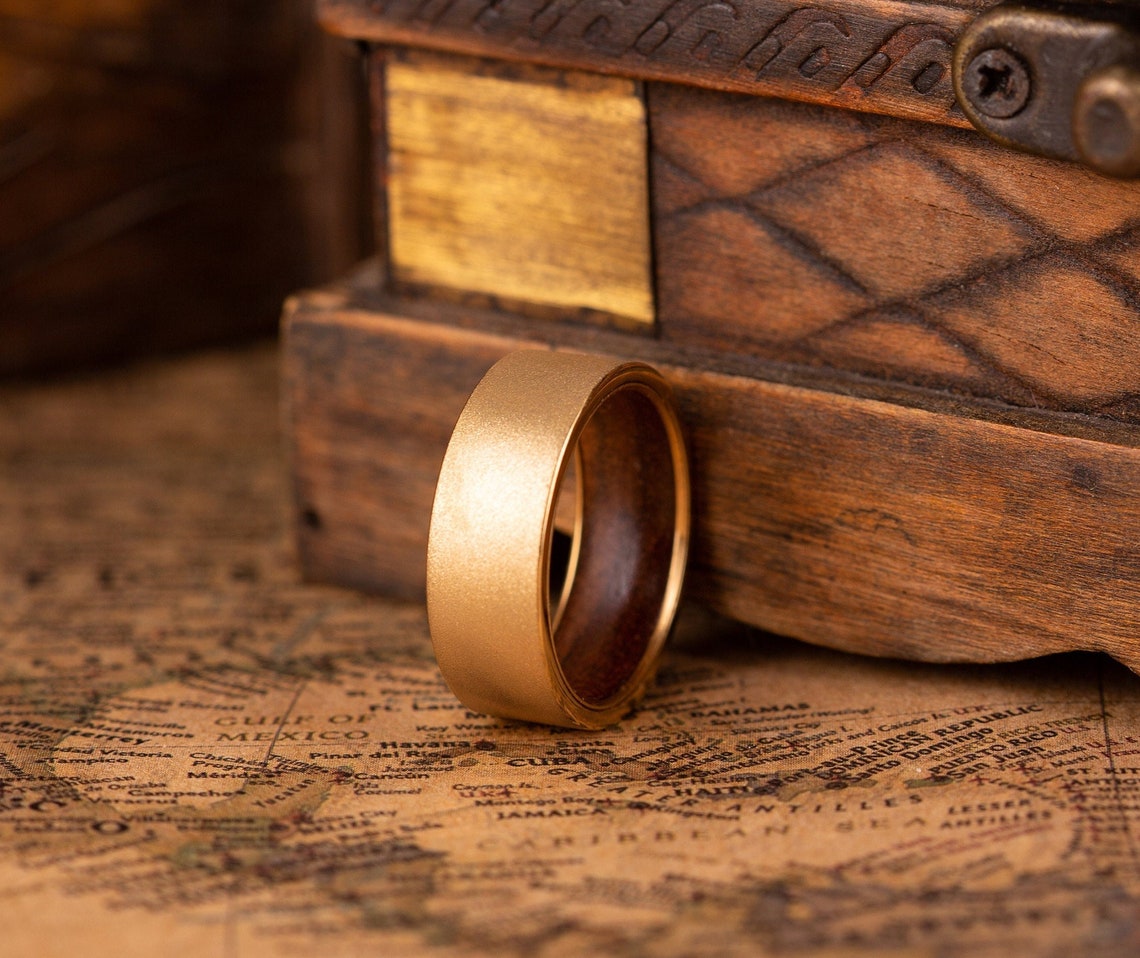 Walnut Wood Ring for Man Gold Engagement Ring Man Wooden | Etsy