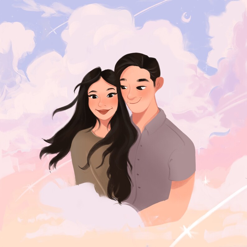 Disney Style Custom Disney Portrait Cartoon Style Couple - Etsy