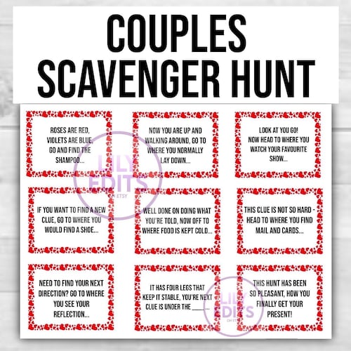 Couples Scavenger Hunt Treasure Hunt With Clues Fun - Etsy