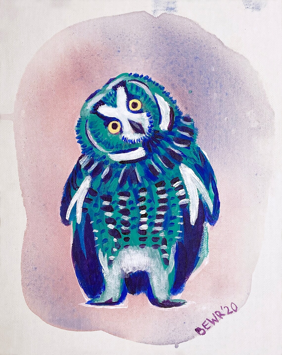Blue Owl Art Print Bird Home Decor 8x10, Fantasy Colorful Animal Wall ...