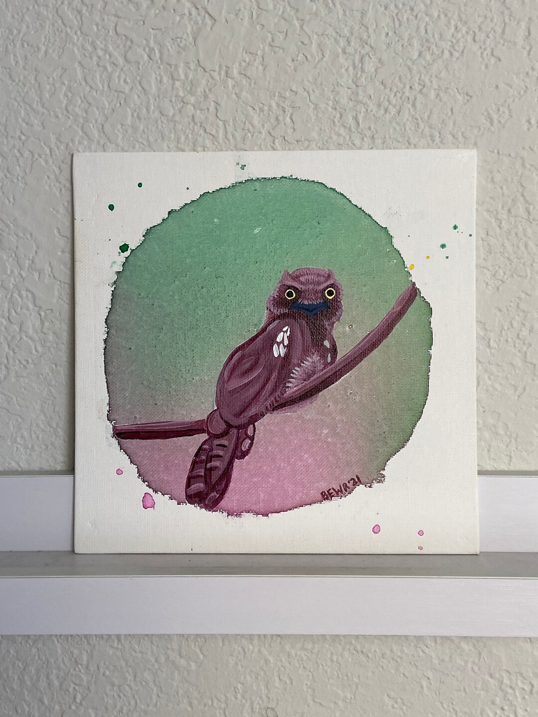 Blyth's Frogmouth Original Painting Home Decor 8x8, Animal Wall Art ...