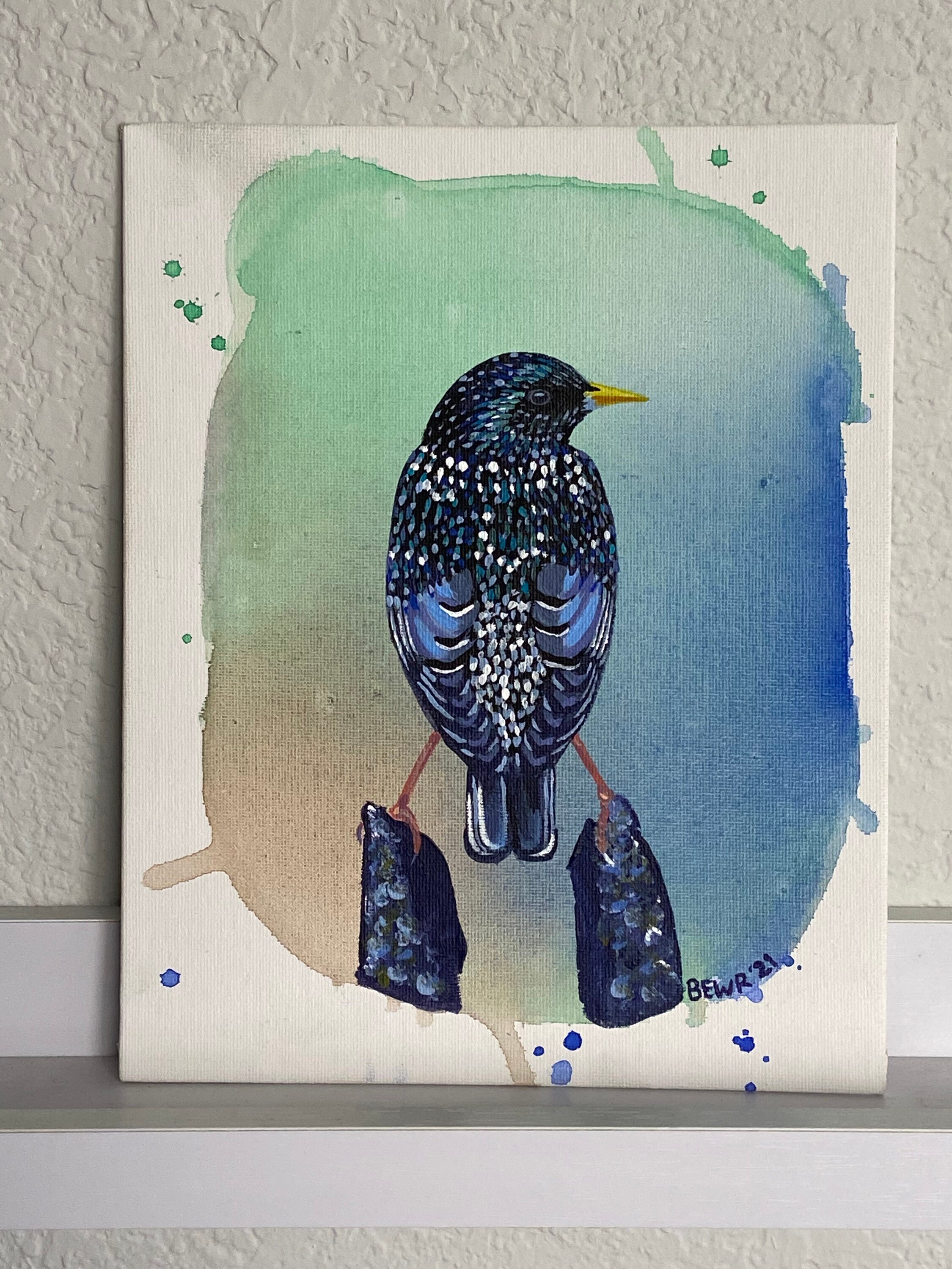 European Starling Original Painting, 8x10, Animal Wall Art, Bird Art ...