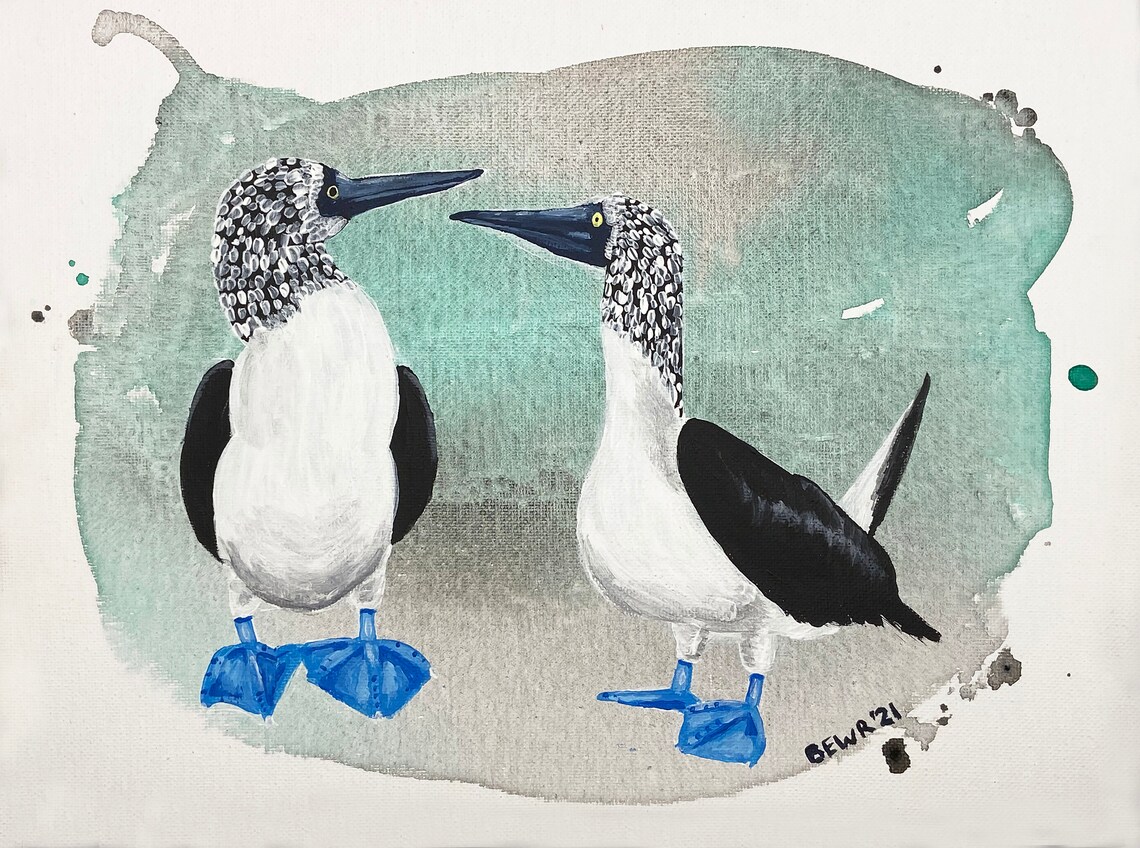 Blue-footed Booby Pair Print, 9x12, Animal Wall Art, Bird Art, Bird ...