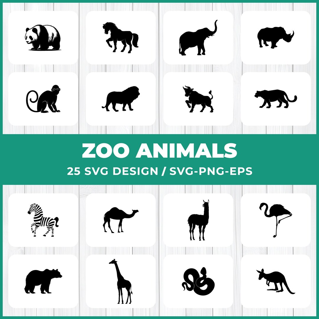 Zoo Animals SVG Bundle, Animal Silhouette Pack, Digital Download Pack ...