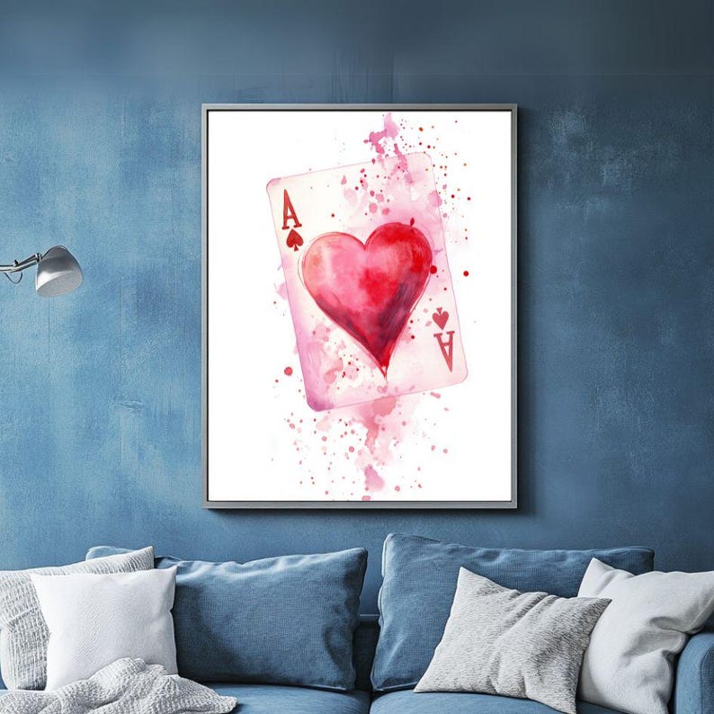 Watercolor Pink Ace Card Coquette Poster Decor Clipart Print, High ...