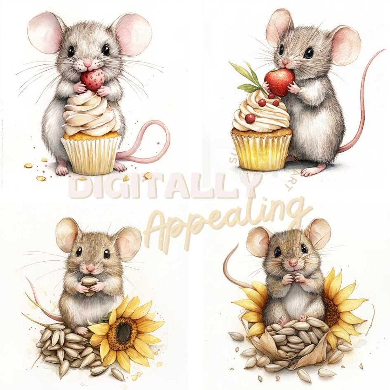 16 Cute Watercolor Mouse Eating Food Clipart, DIGITAL DOWNLOAD ...