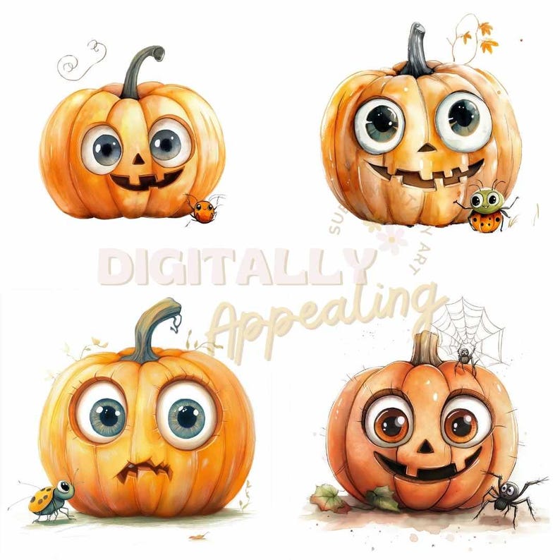 16 Watercolor Pumpkin Halloween Clipart Bundle, DIGITAL DOWNLOAD ...