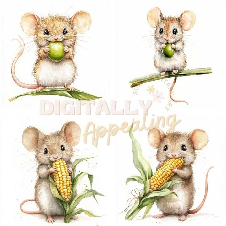 16 Cute Watercolor Mouse Eating Food Clipart, DIGITAL DOWNLOAD ...