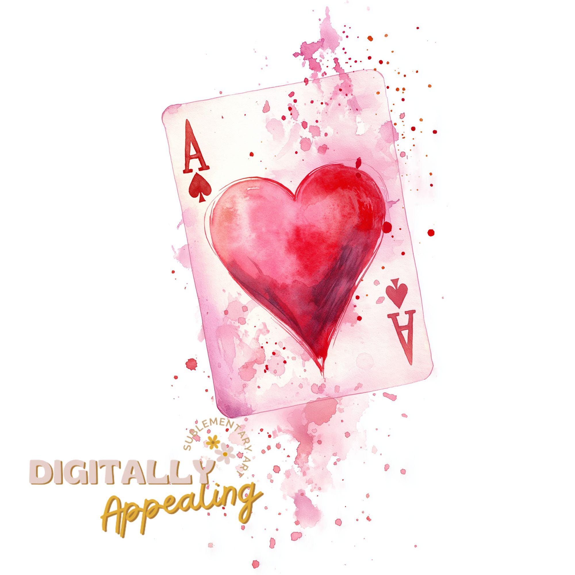 Watercolor Pink Ace Card Coquette Poster Decor Clipart Print, High ...