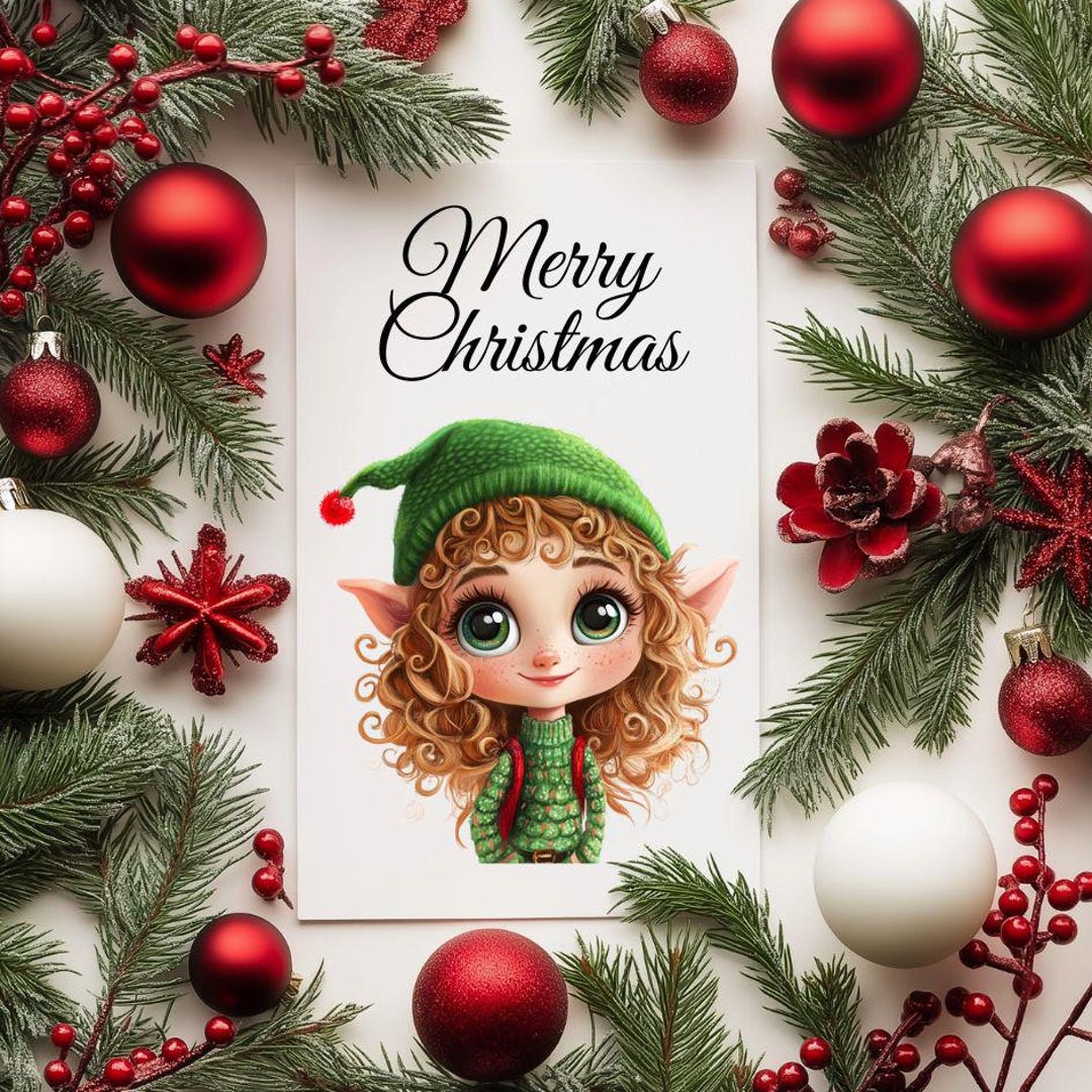 1 Cute Curlyhair Christmas Elf, DIGITAL DOWNLOAD. Scrapbooking and Art ...