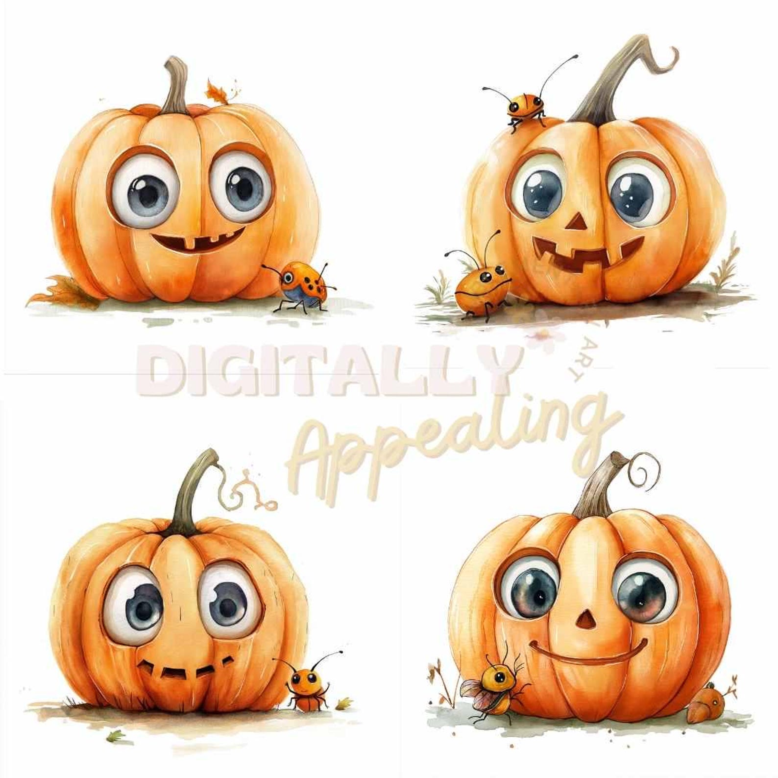16 Watercolor Pumpkin Halloween Clipart Bundle, DIGITAL DOWNLOAD ...