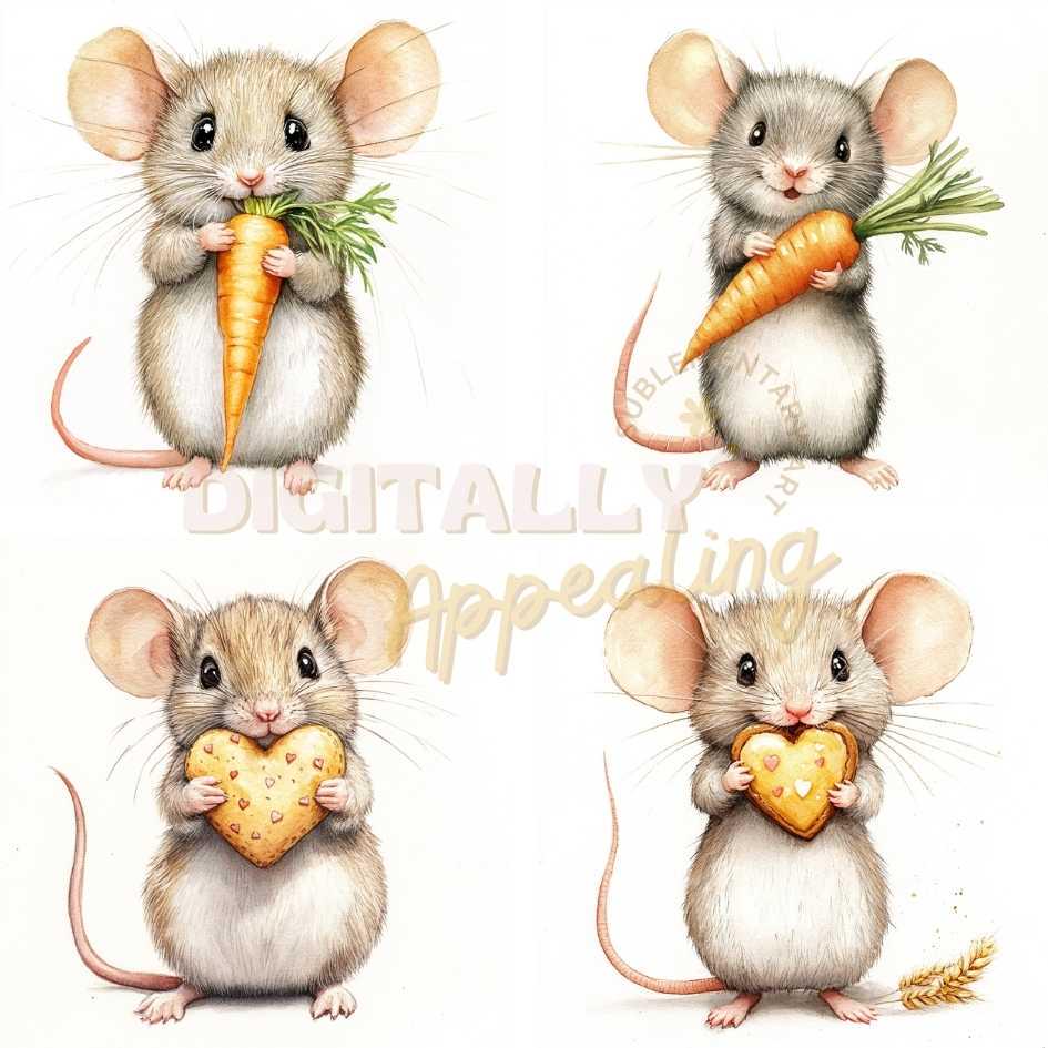 16 Cute Watercolor Mouse Eating Food Clipart, DIGITAL DOWNLOAD ...