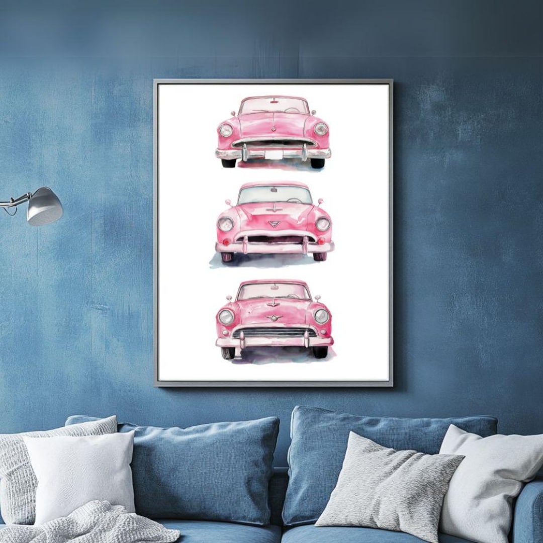 Watercolor Pink Cars Coquette Poster Decor Clipart Print, High Quality ...