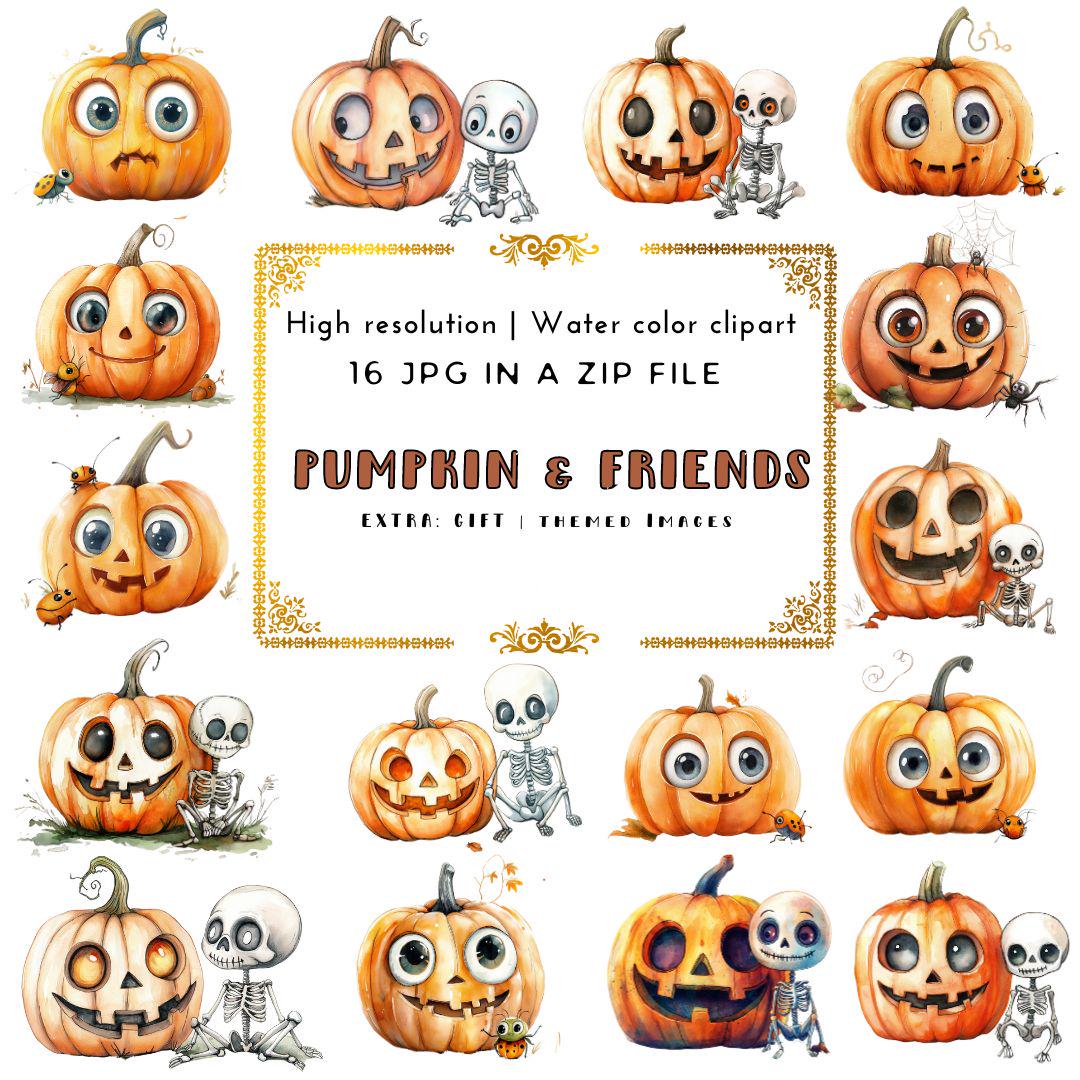 16 Watercolor Pumpkin Halloween Clipart Bundle, DIGITAL DOWNLOAD ...