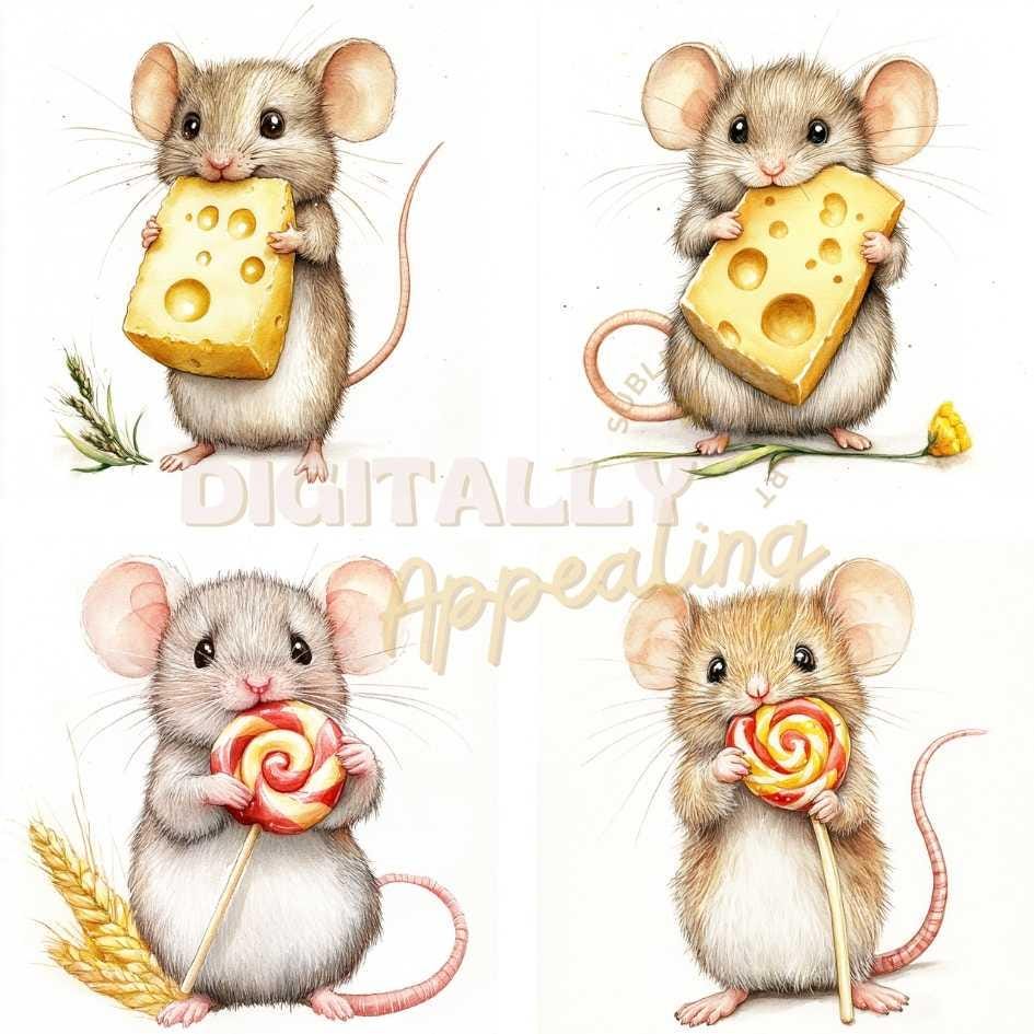 16 Cute Watercolor Mouse Eating Food Clipart, DIGITAL DOWNLOAD ...