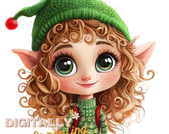 1 Cute Boy Christmas Elf, DIGITAL DOWNLOAD. Scrapbooking and Art White ...