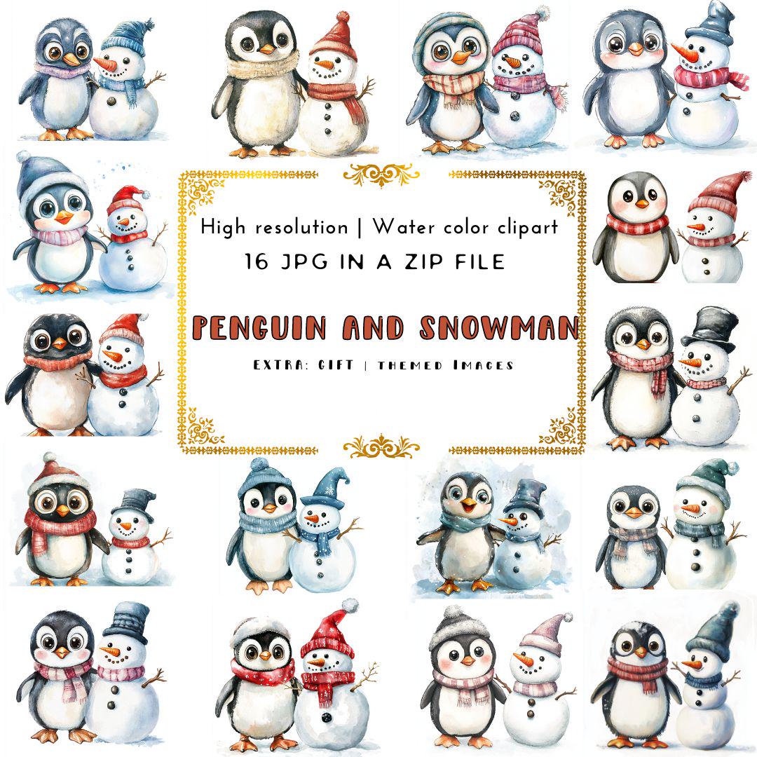 16 Watercolor Penguin Snowman Clipart Bundle, DIGITAL DOWNLOAD ...