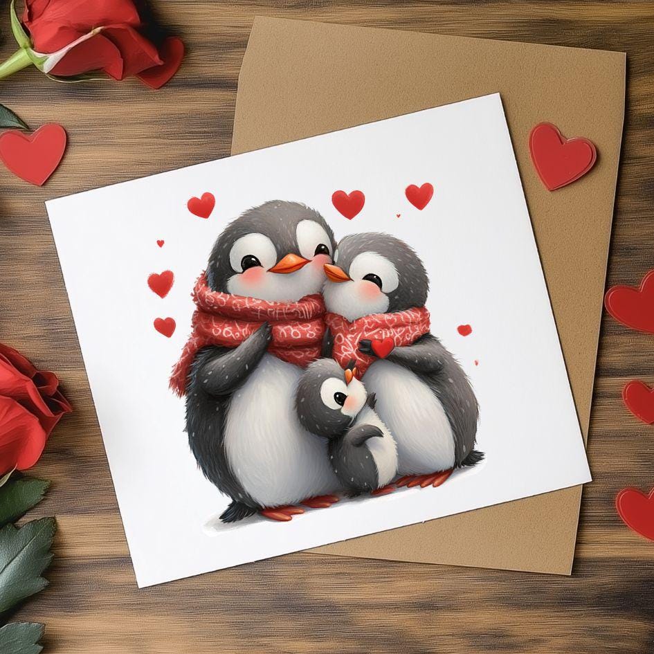 1 Valentine Love Penguin Family JPG, DIGITAL DOWNLOAD. Scrapbooking and ...