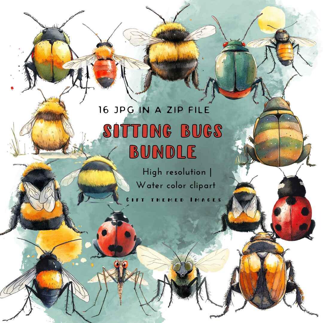 Watercolor Sitting Bugs Clipart Bundle, DIGITAL DOWNLOAD. Scrapbooking ...