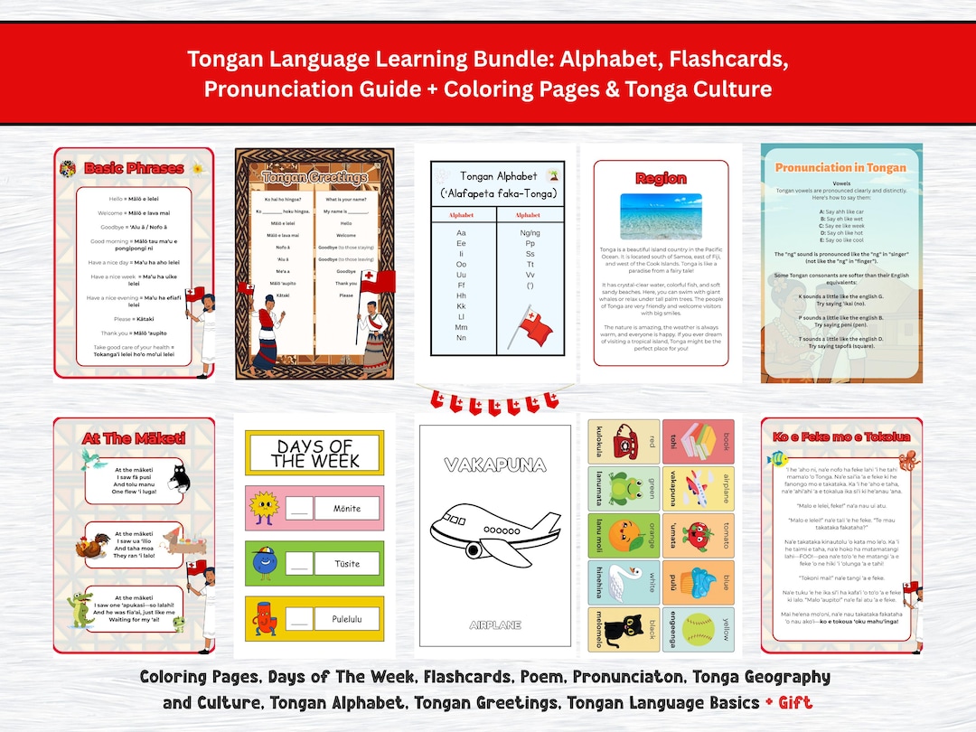 Tongan Language Learning Bundle: Alphabet, Flashcards, Pronunciation ...
