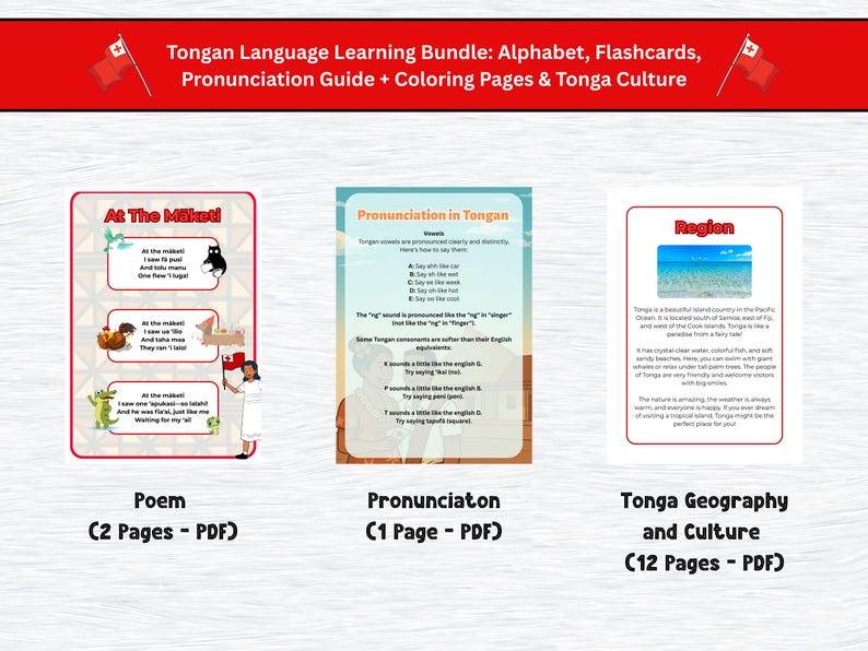 Tongan Language Learning Bundle: Alphabet, Flashcards, Pronunciation ...