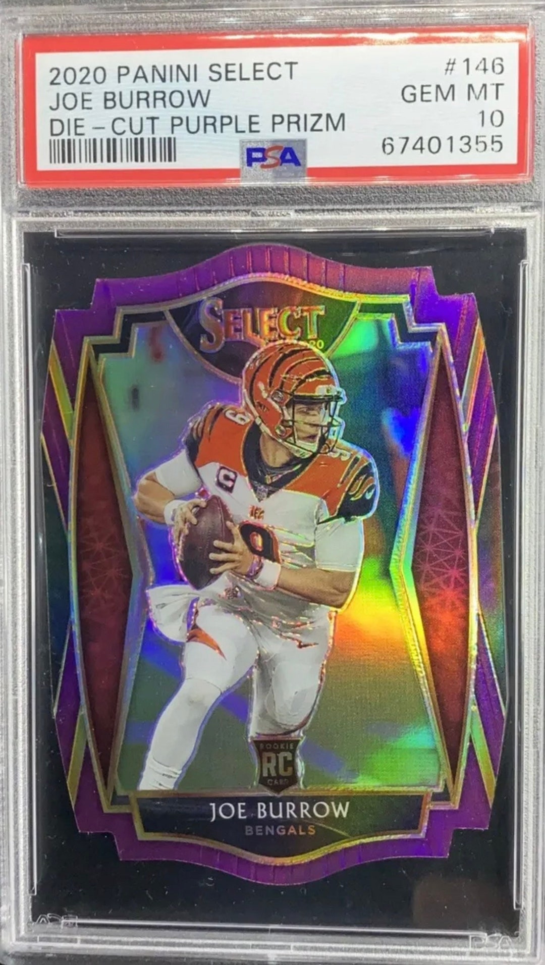 Joe Burrow Rookie Card NFL Panini Select Premier Level Purple Holo PSA ...