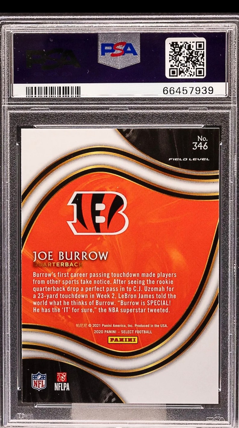 Joe Burrow Rookie Card 2020 NFL Panini Rare Field Level PSA Graded 10 ...