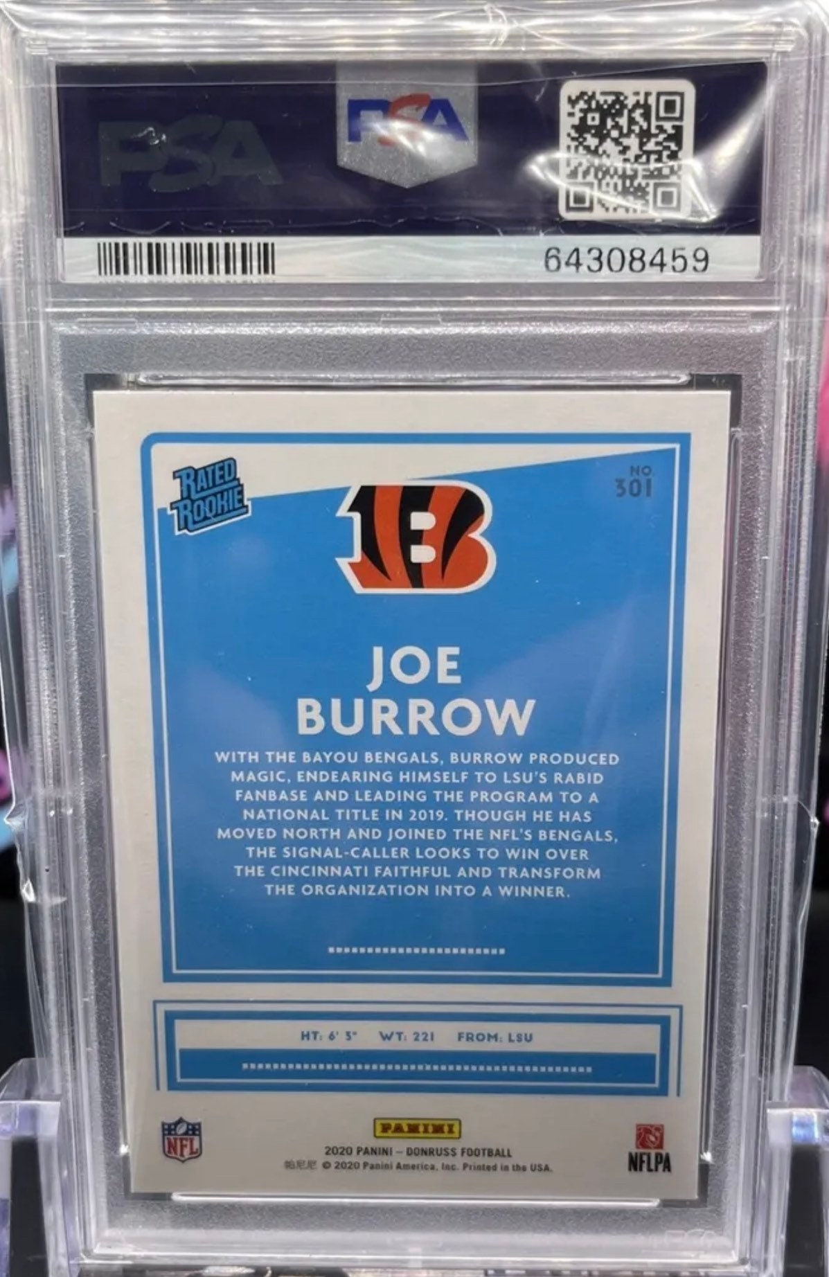 Joe Burrow Rookie Card 2020 NFL Panini Donrus Rated Rookie PSA - Etsy