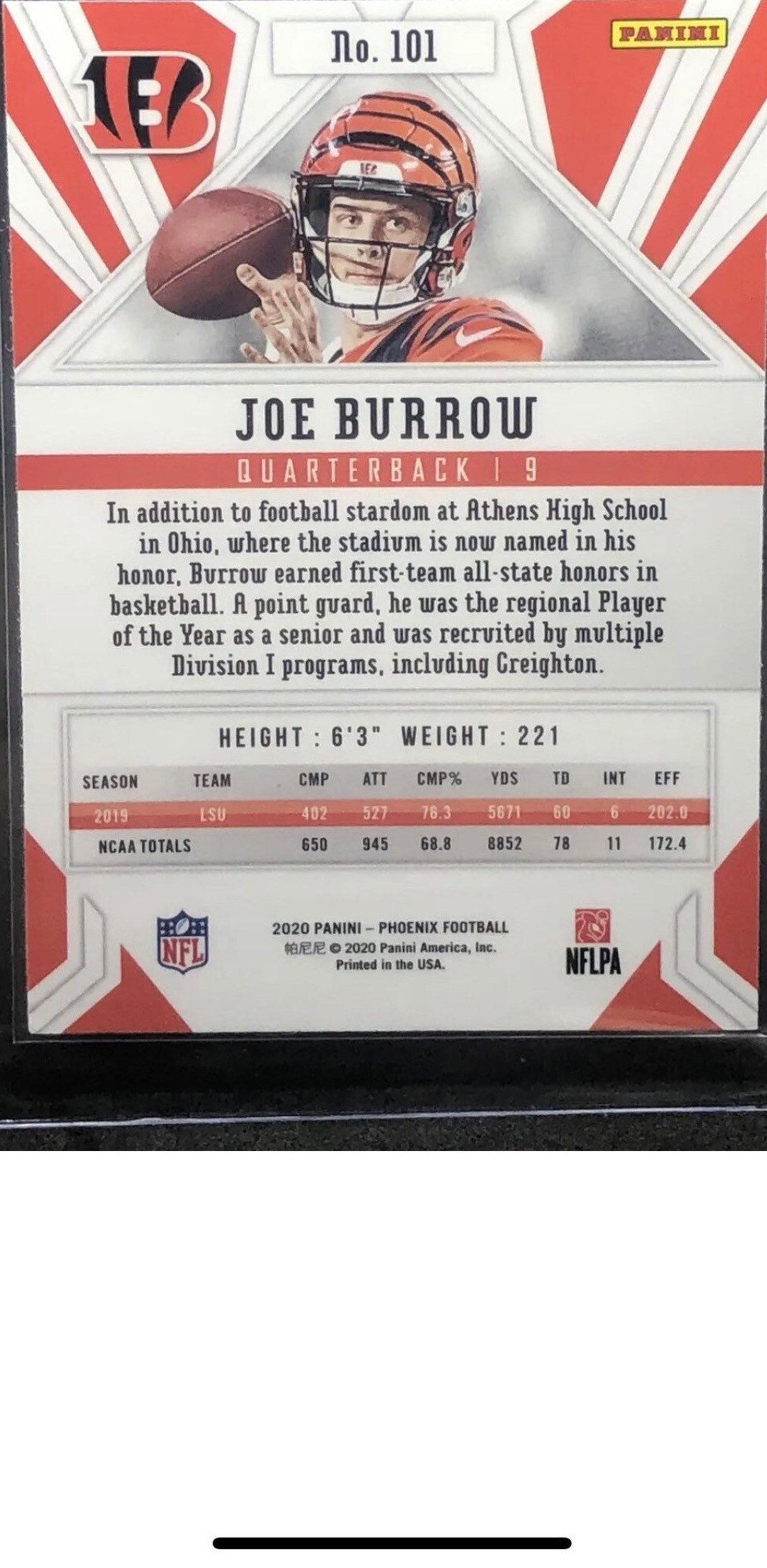Joe Burrow Rookie Card 2020 NFL Panini Phoenix Cincinnati - Etsy