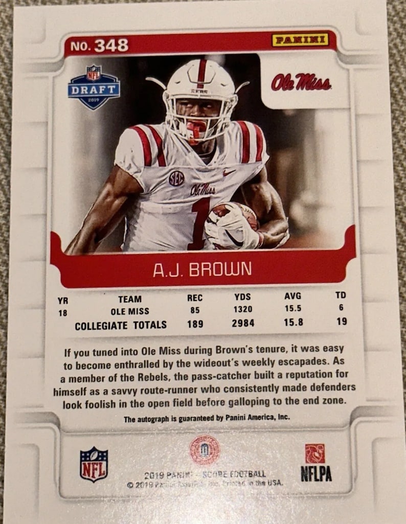 AJ Brown Rookie Card 2019 NFL Panini Score Eagles Autograph Star Rookie WR Sensation Birthday ...