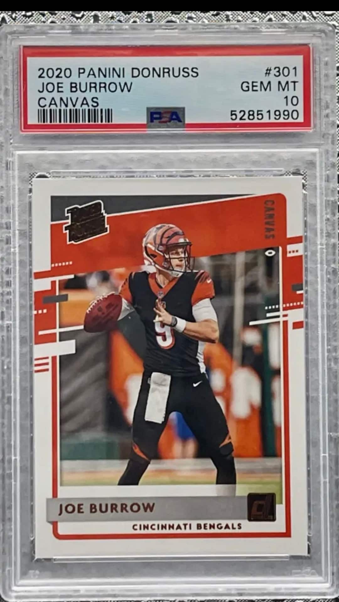 Joe Burrow Rookie Card 2020 NFL Panini Donruss Rated Rookie Canvas PSA ...