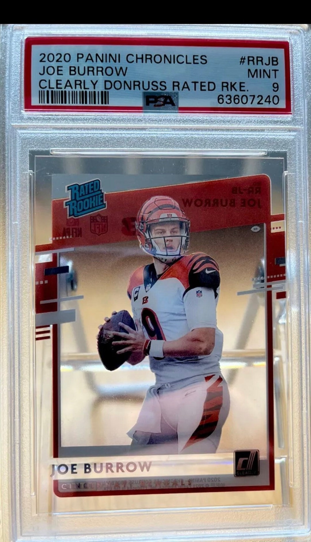 Joe Burrow Rookie Card 2020 NFL Panini Rated Rookie Clear PSA Graded 9 ...