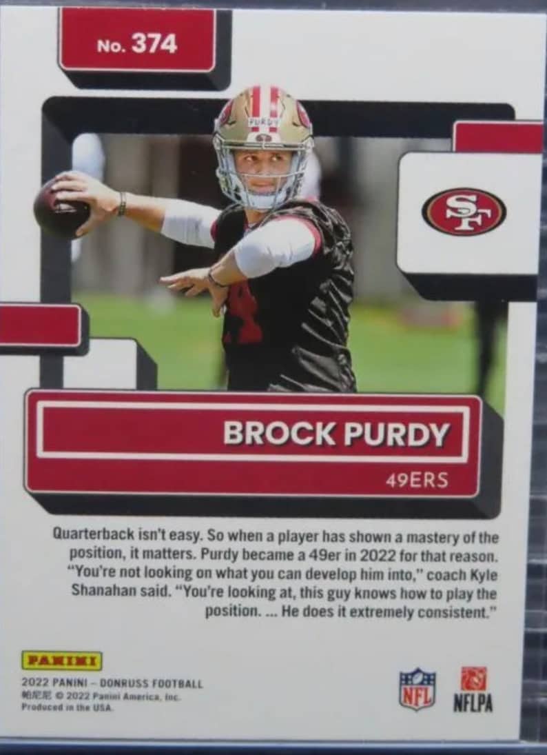 Brock Purdy Rookie Card 2022 NFL Panini Donruss Rated Rookie 49rs Star ...