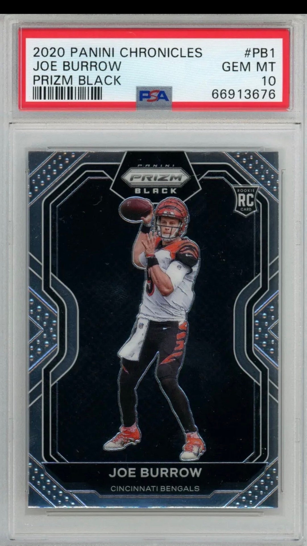 Joe Burrow Rookie Card 2020 NFL Panini Prizm Black PSA Graded 10 Cinci ...