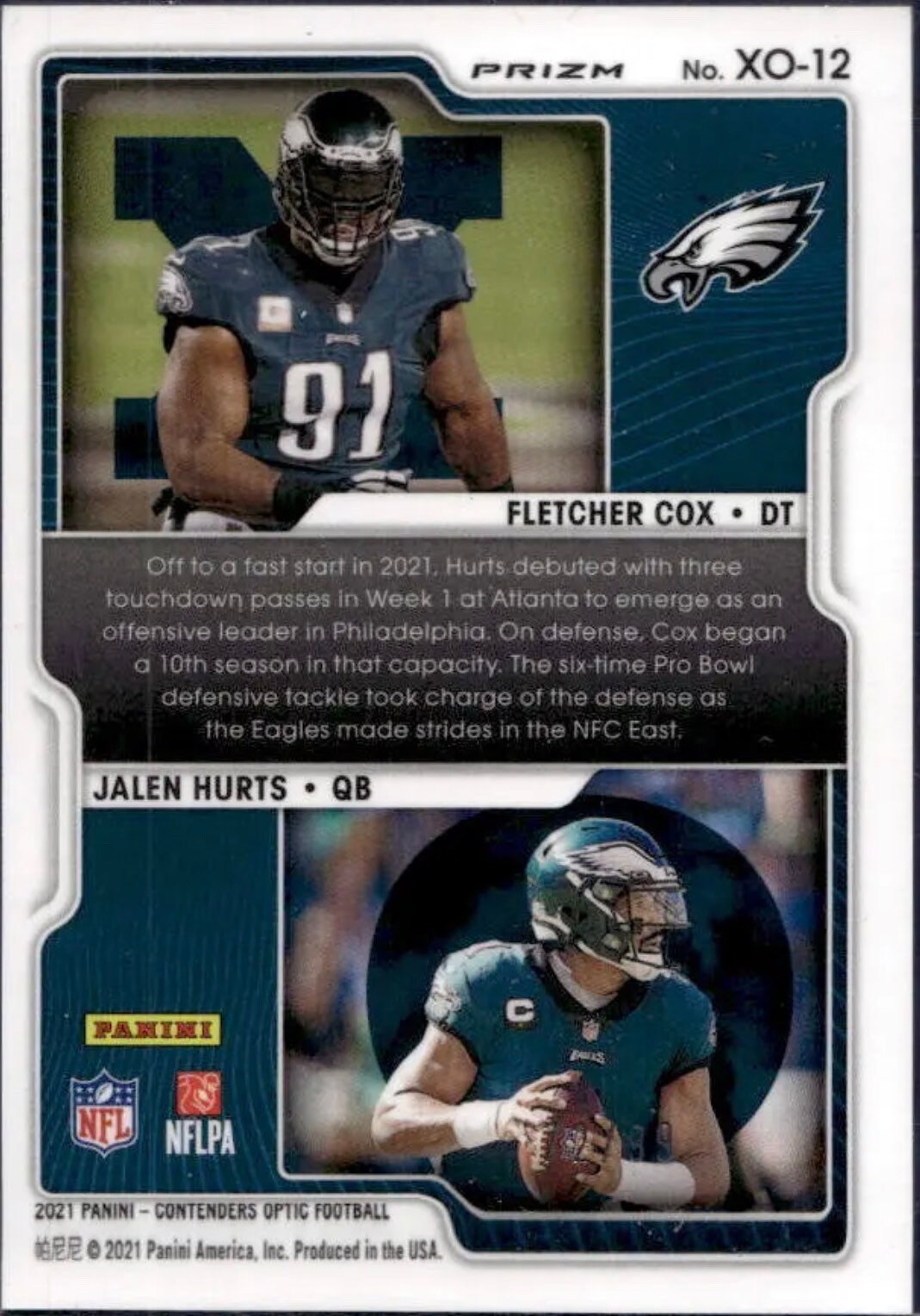Jalen Hurts Fletcher Cox Veteran Card 2021 NFL Panini Optic Xs & Os ...