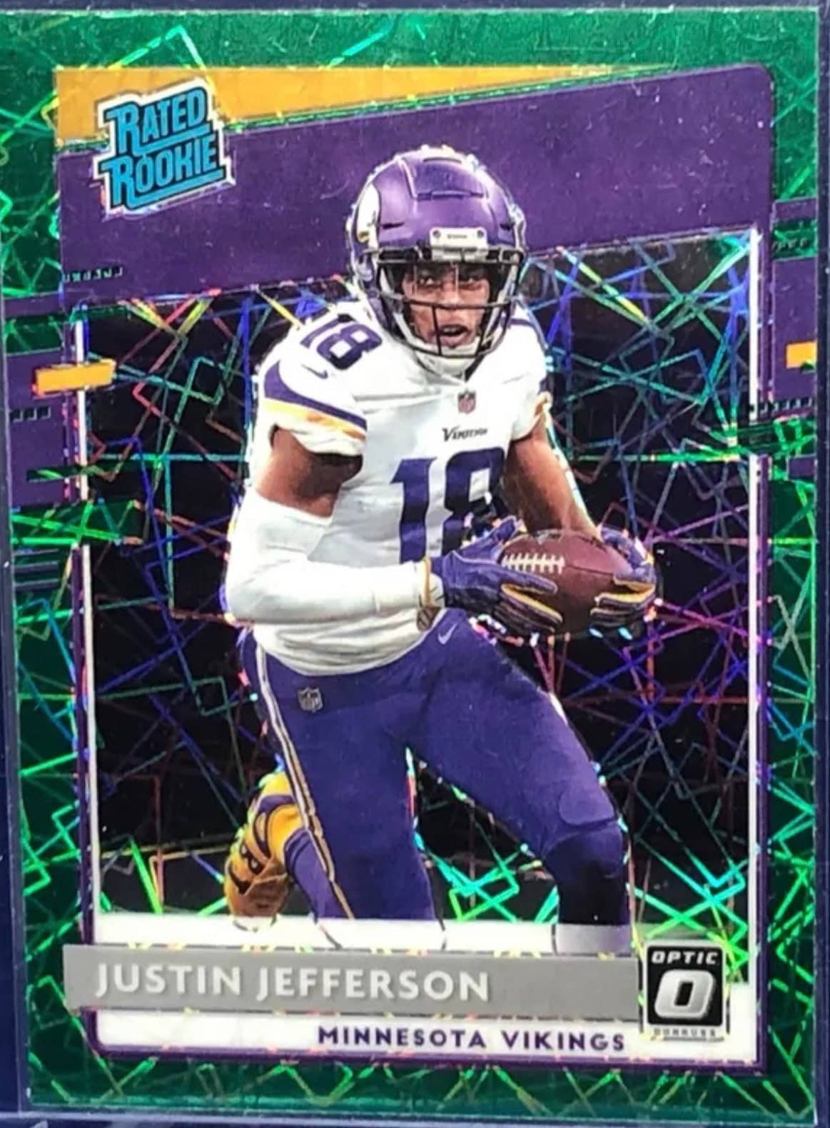 Justin Jefferson Rookie Card 2020 NFL Panini Optic Green Velocity Rare ...