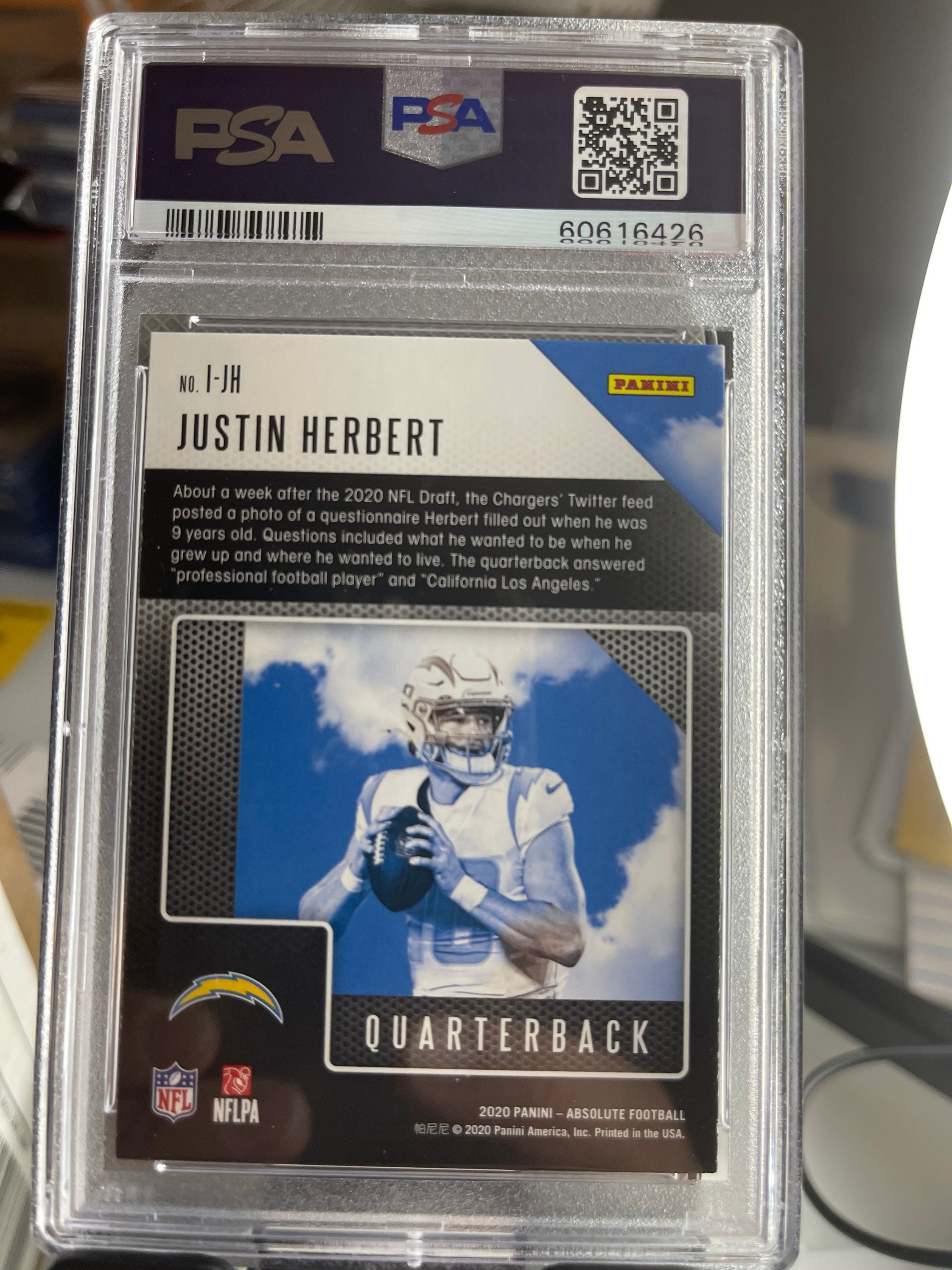 Justin Herbert Rookie Card 2020 NFL Panini Absolute Intros PSA 8 Graded ...