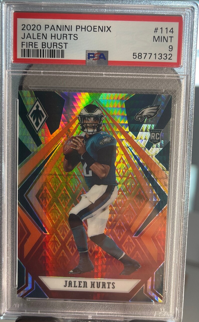 Jalen Hurts Rookie Card 2020 NFL Panini Phoenix Fire Burst PSA Graded 9 ...