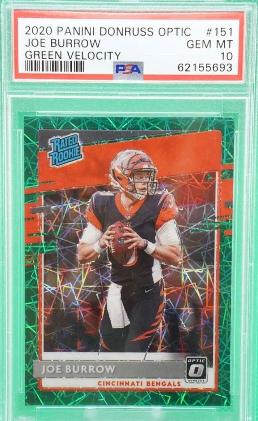 Joe Burrow Rookie Card 2020 NFL Panini Rare Optic Green Velocity PSA 10 ...