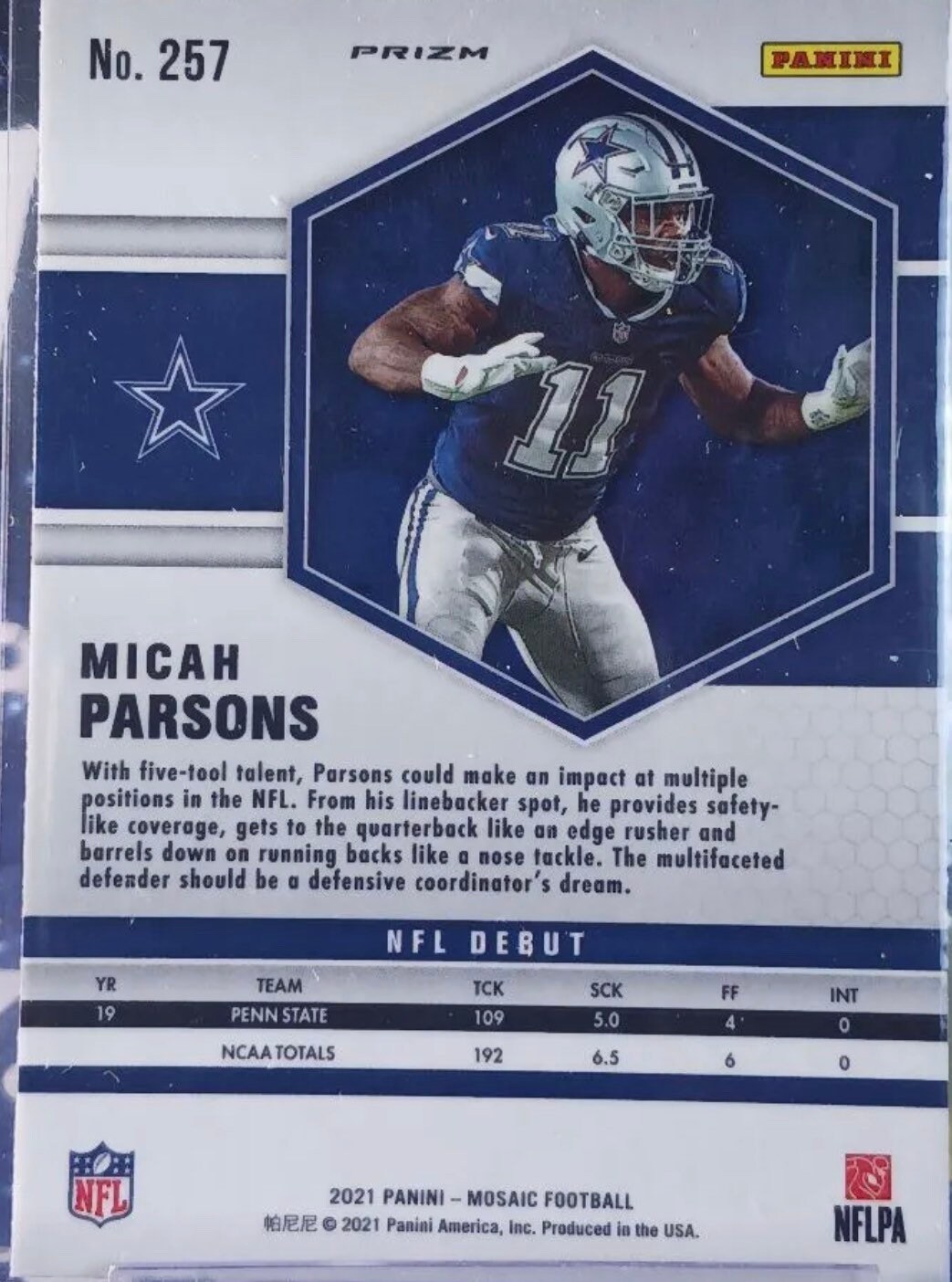 Micah Parsons Rookie Card 2021 Panini Green Mosaic NFL Debut Cowboys ...