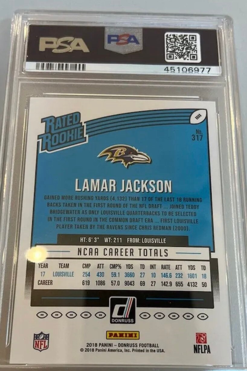 Lamar Jackson Rookie Card 2018 NFL Panini Donruss Rated Rookie PSA ...
