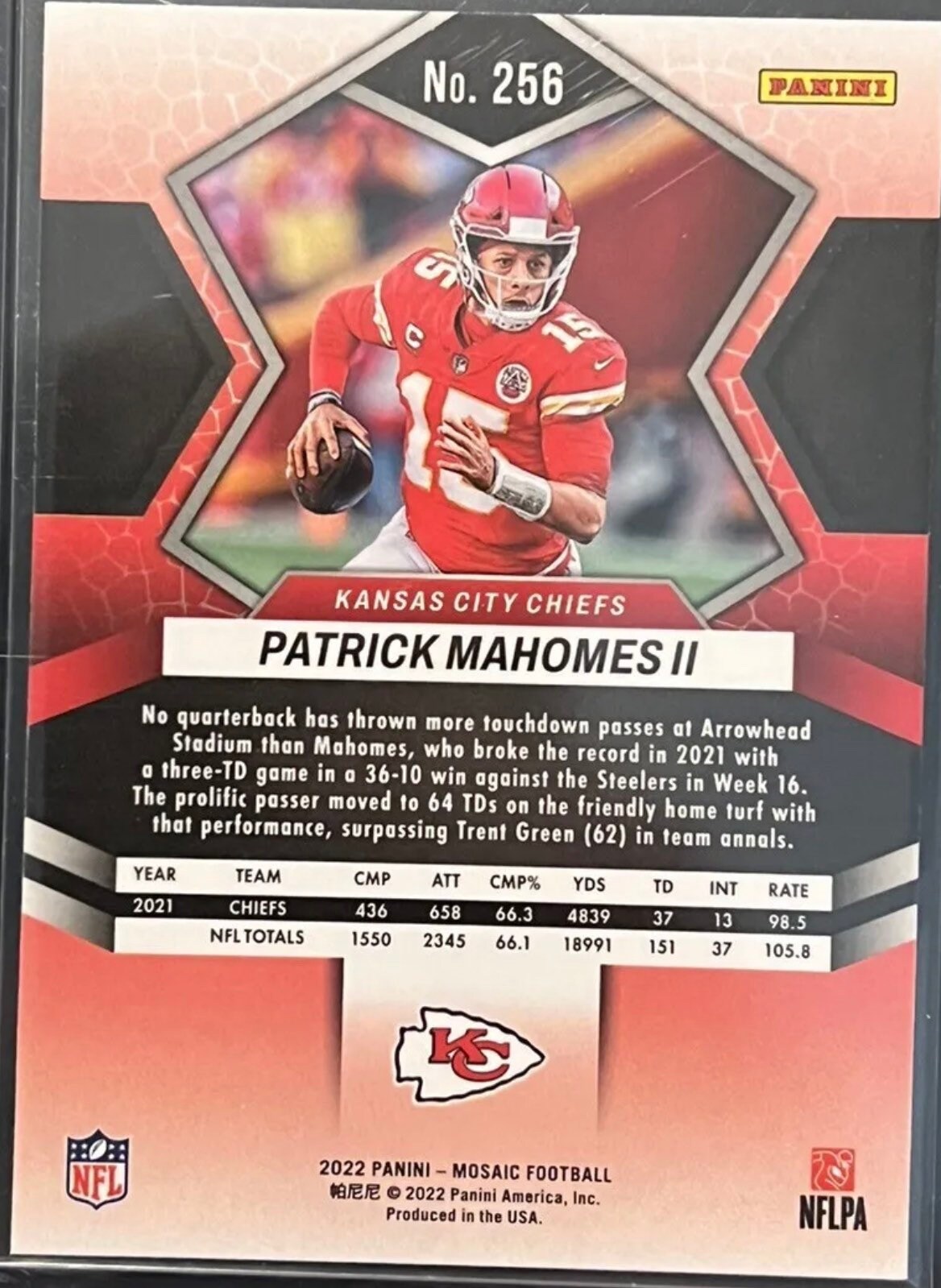 Patrick Mahomes 2022 NFL Panini Mosaic Red Whit Blue American Flag ...