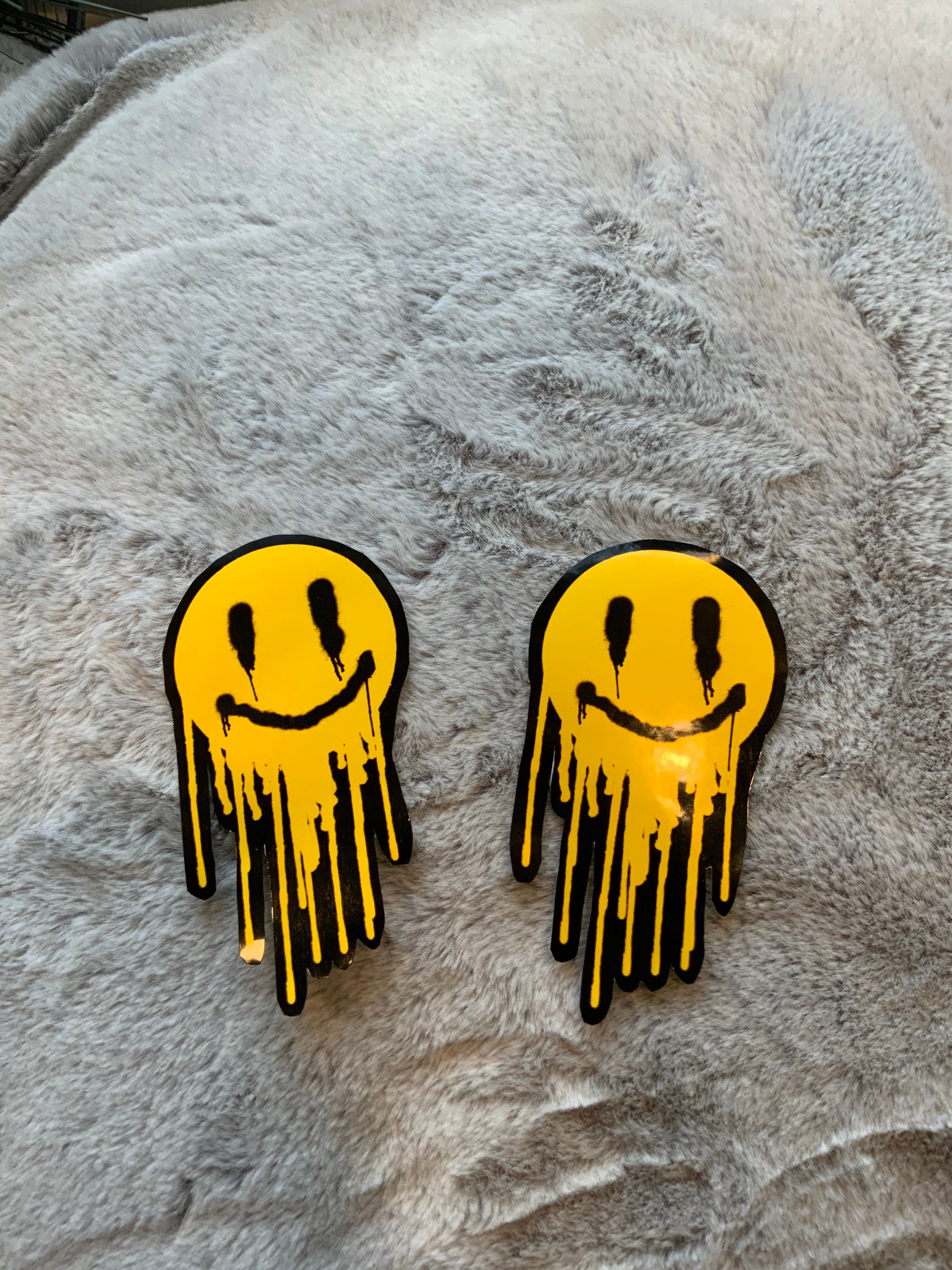 Dripping smiley face sticker | Etsy