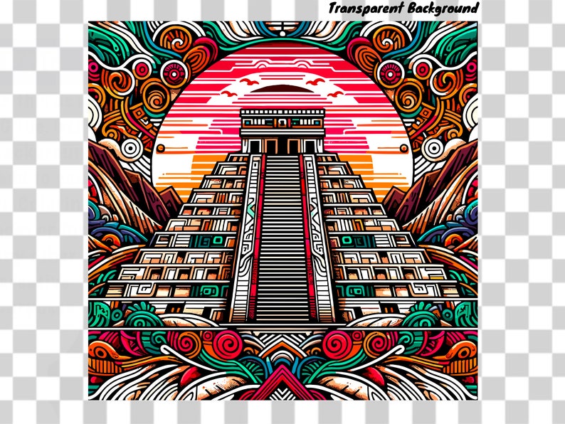 Azteca png Paisaje del templo azteca png Arte de diseño de patrón de ...