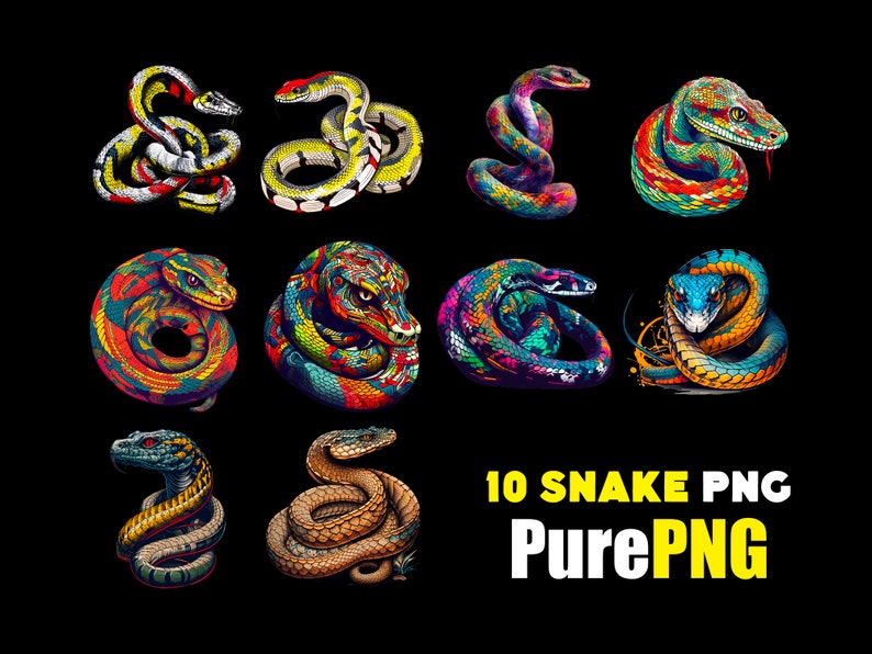 Snake Clipart PNG Set: 10 Transparent Background Designs (commercial ...