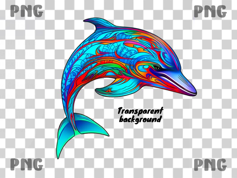 Colorful Dolphin PNG: Sublimation Design, Sea Animal Clipart (digital ...
