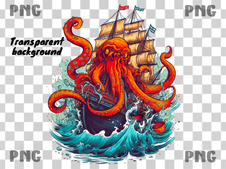 Pirate Kraken PNG Clipart: Transparent Pirate Art (commercial Use) - Etsy